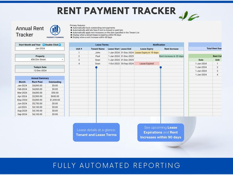Tenant Rent Payment Tracker for Landlord, Rental Property, Rent Roll ...