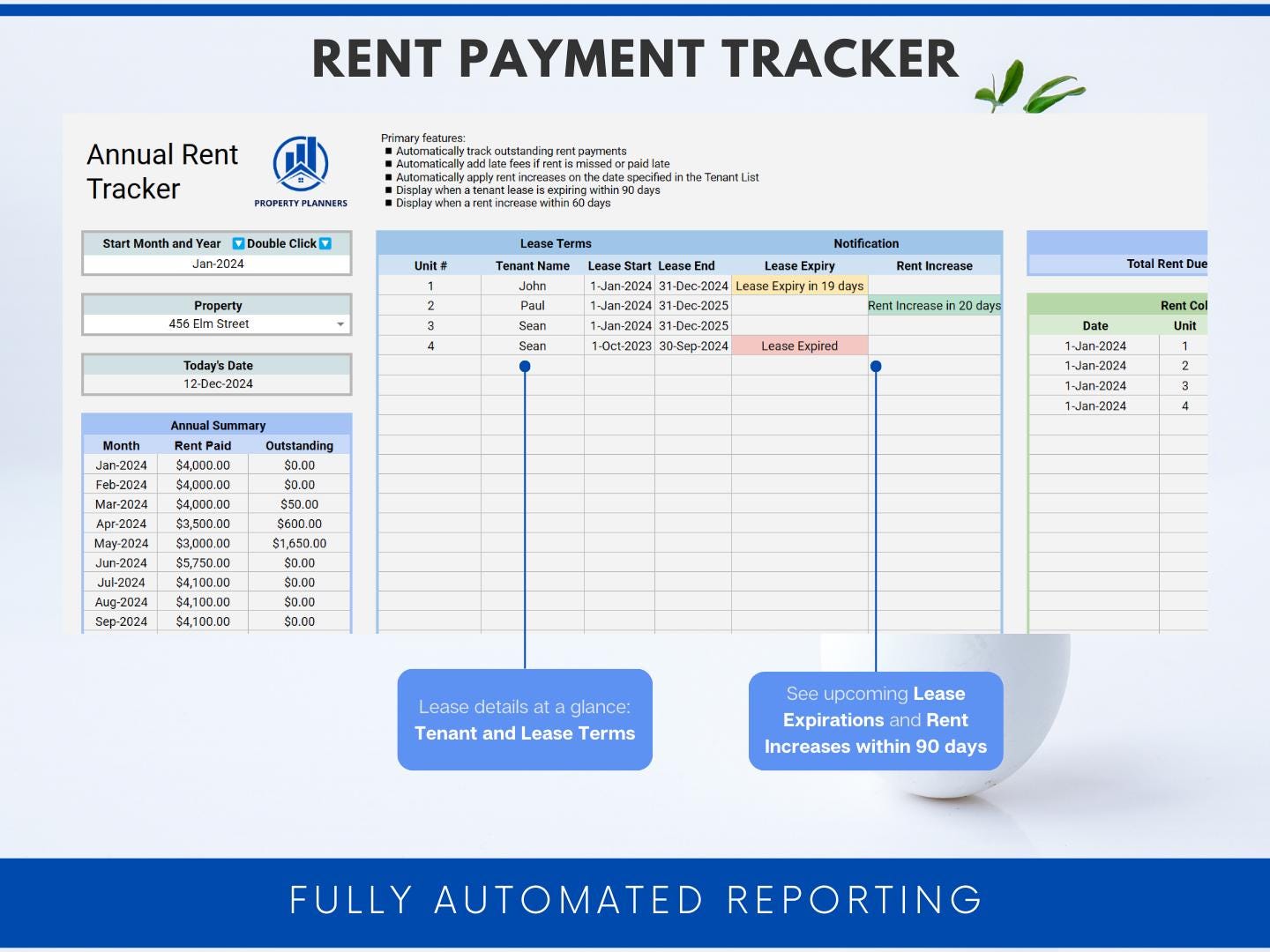 Tenant Rent Payment Tracker for Landlord, Rental Property, Rent Roll ...