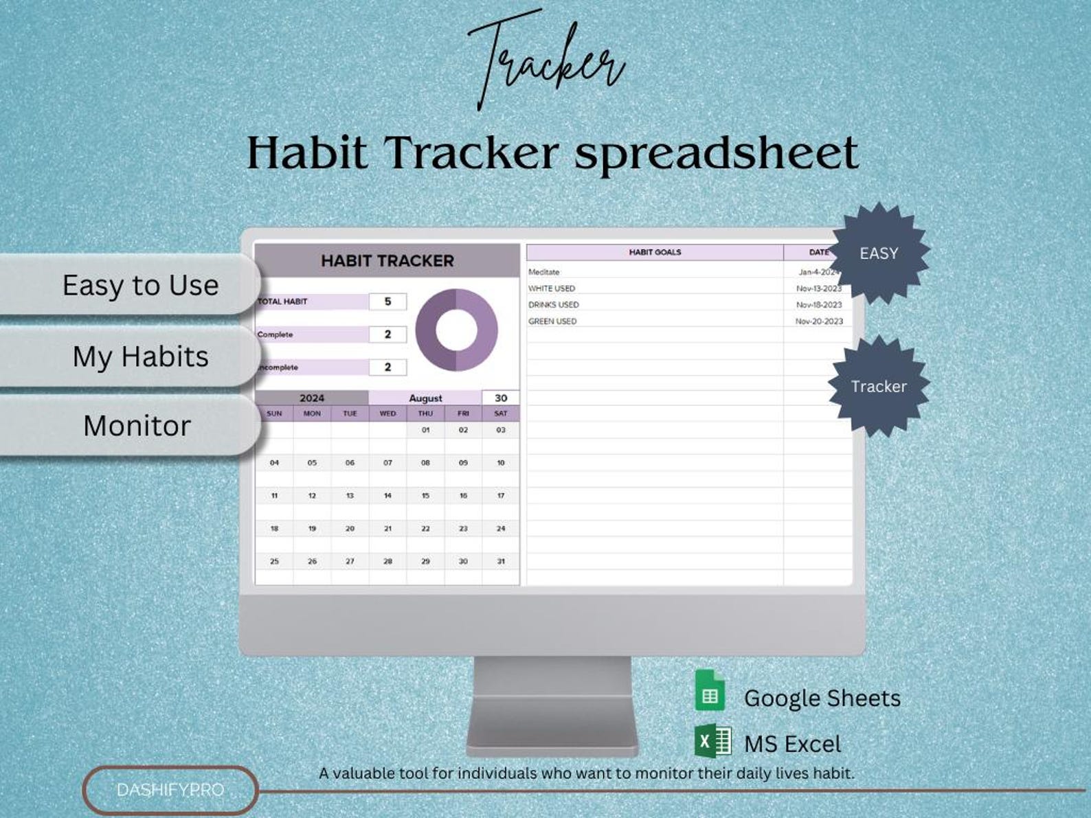 Habit Tracker Spreadsheet Google Sheets Excel Daily Habit Planner ...