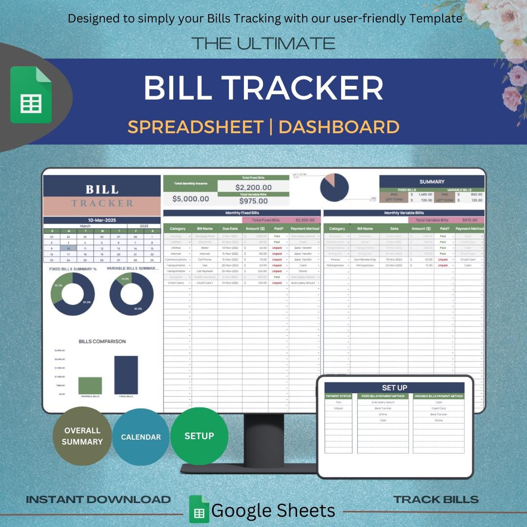 Bill Tracker Spreadsheet Google Sheets Bill Calendar Monthly Smart Bill ...
