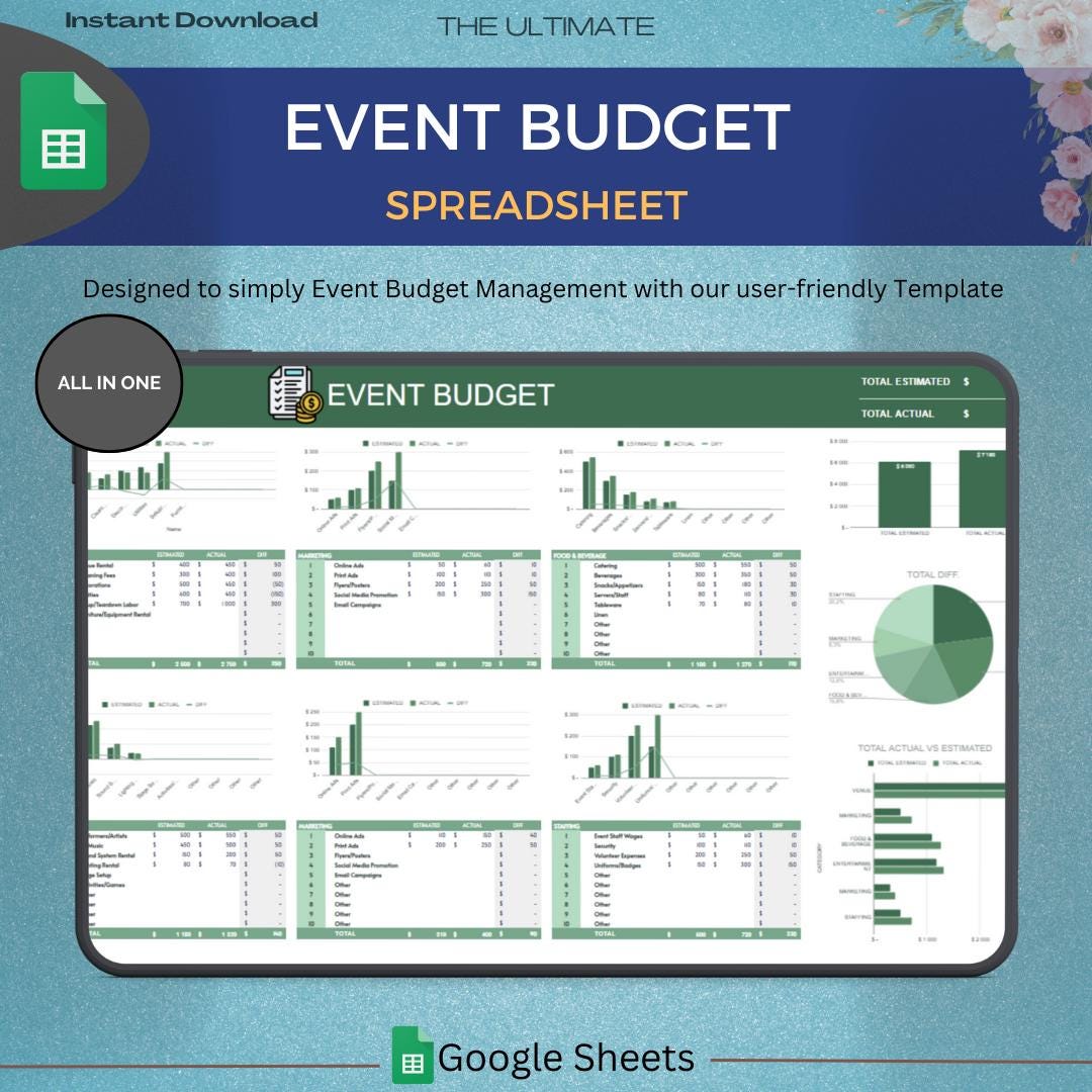 Event Budget Planner Spreadsheet Template Made Digital Download ...