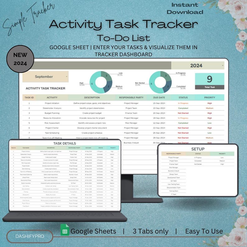 Activity Task Tracker : Google Sheets | Excel Template - Etsy