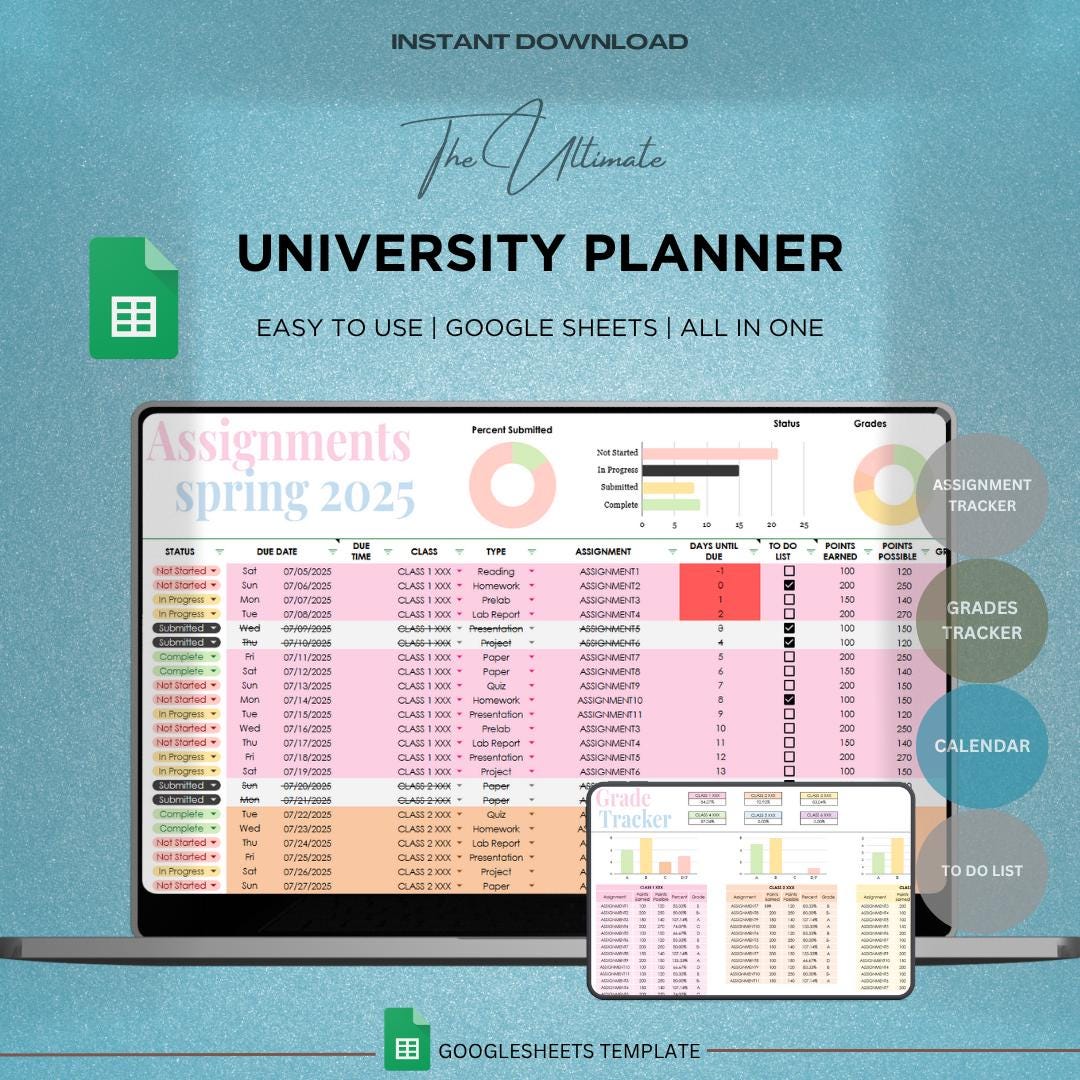 University Planner Spreadsheet Student Template Google Sheets Student ...