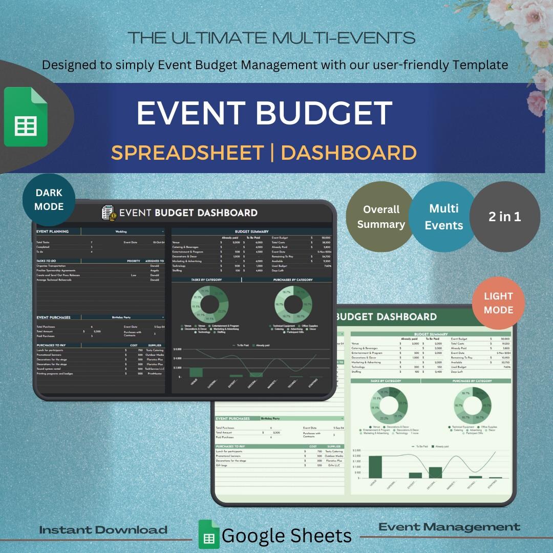 Event Budget Planner Spreadsheet Template | Instant Download | Multi ...