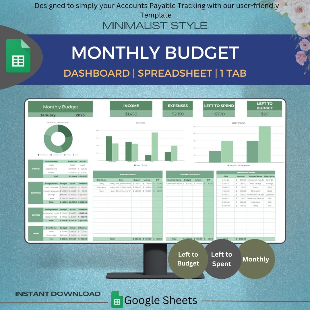 Monthly Budget Spreadsheet Google Sheets 2025 Budget Template Paycheck ...
