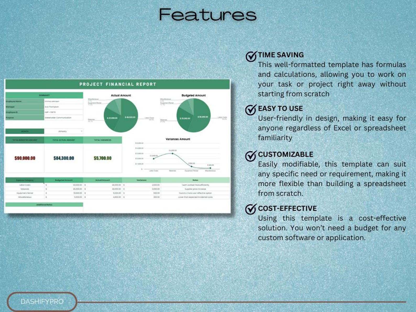 Project Budget Report Dashboard Spreadsheet | Project Cost Matrix ...