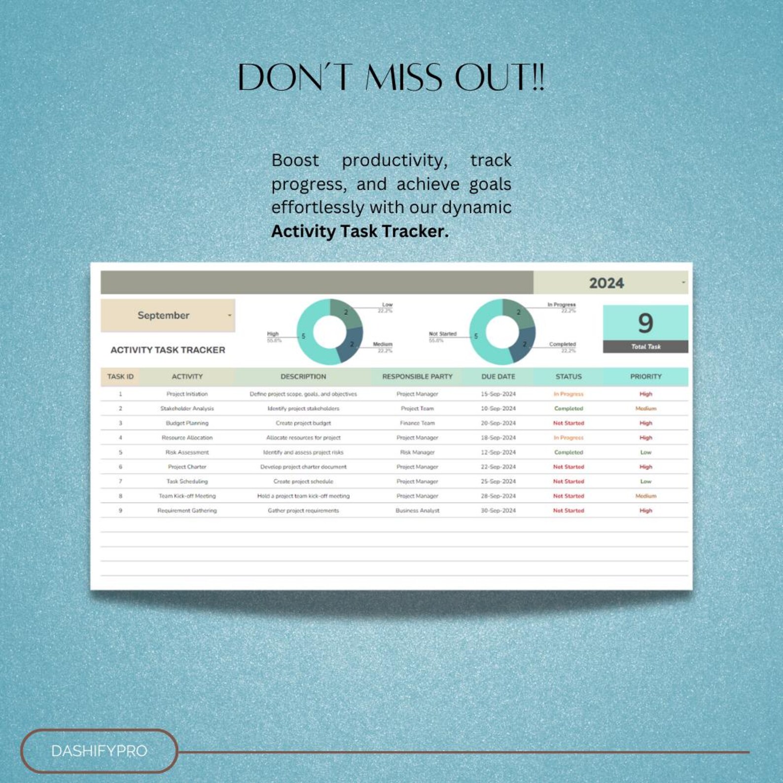Activity Task Tracker : Google Sheets | Excel Template - Etsy