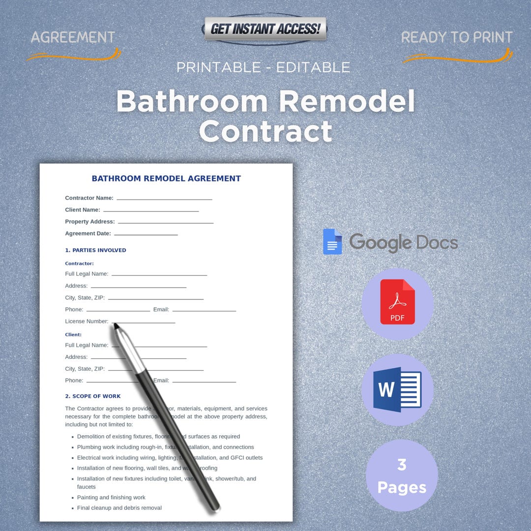 Bathroom Remodel Contract Template | Home Renovation Agreement | PDF ...