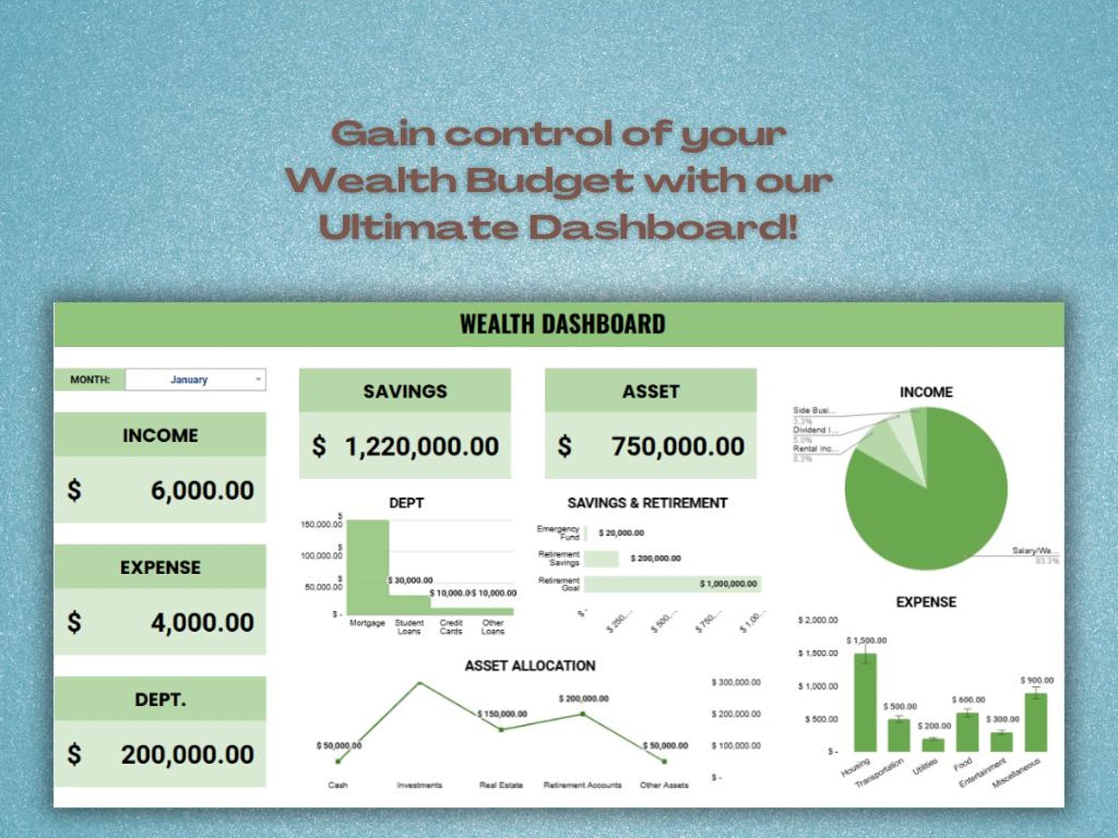 The Ultimate Wealth Dashboard Spreadsheet | Monthly Budget Tracker ...