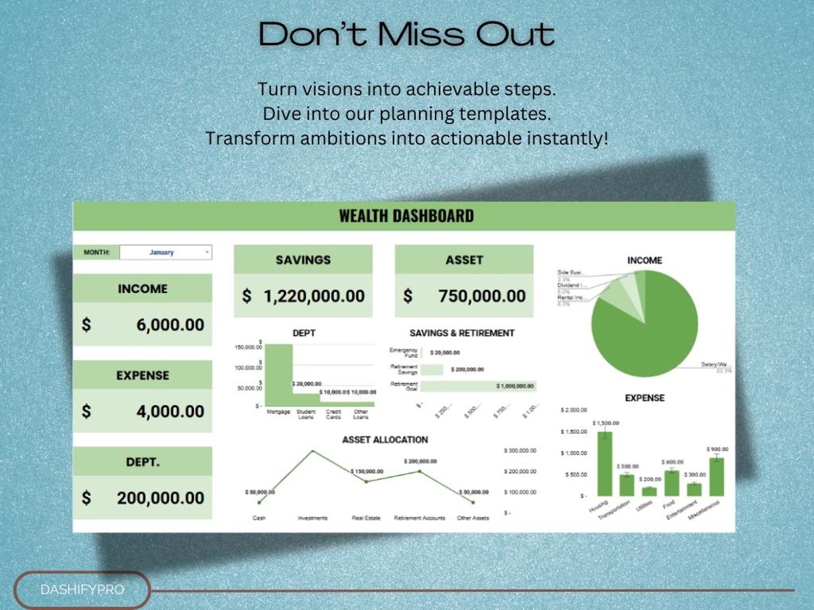 The Ultimate Wealth Dashboard Spreadsheet | Monthly Budget Tracker ...