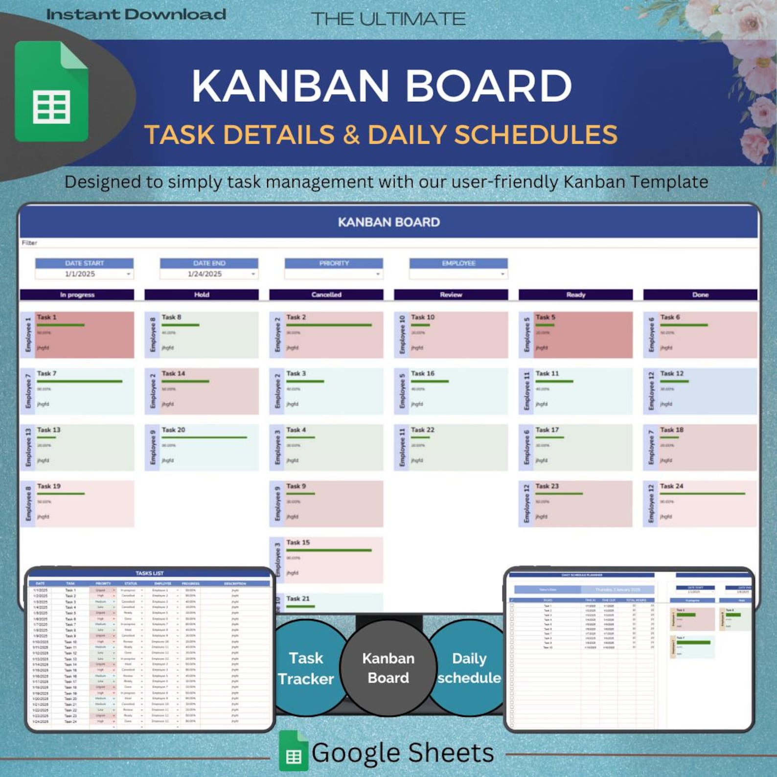 Kanban Board Spreadsheet Task Priority Tracker Employee to Do List ...