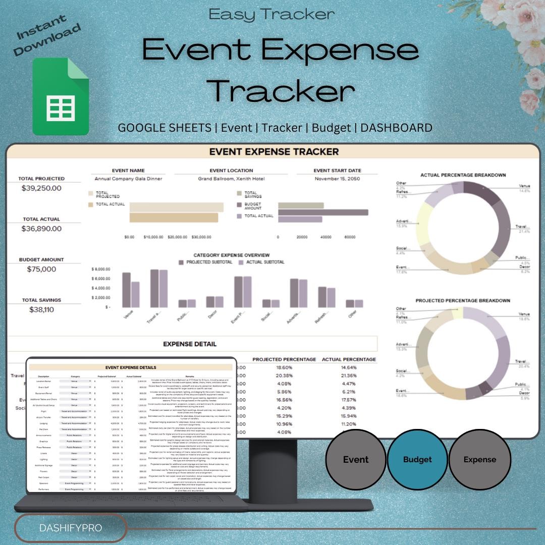 Event Expense Tracker Spreadsheet Template | Instant Download | Google ...