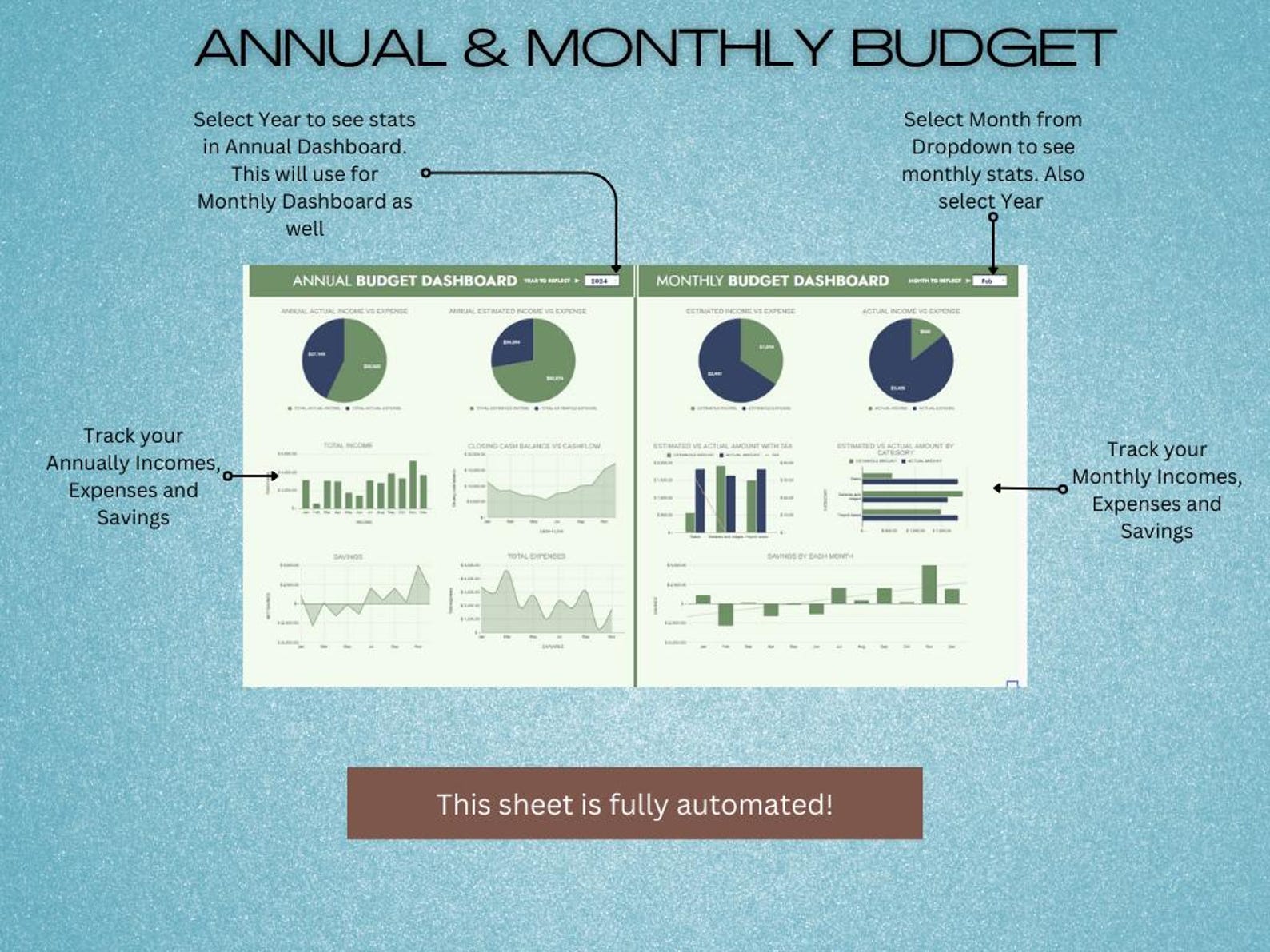 2025 Annual & Monthly Budget Spreadsheet | Income and Expenses Tracker ...
