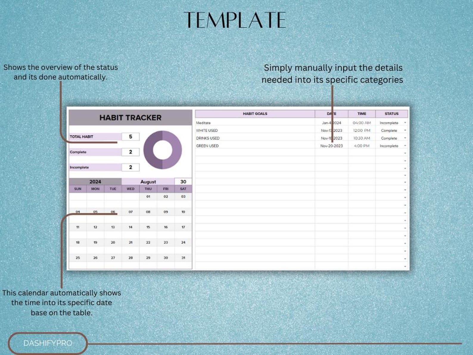 Habit Tracker Spreadsheet Google Sheets Excel Daily Habit Planner ...