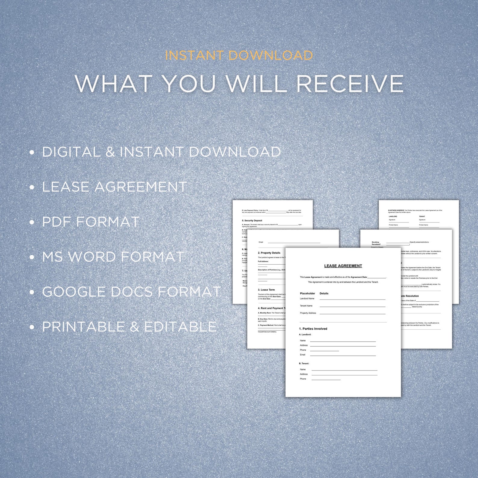 Lease Agreement Contract Template | Rental Agreement Form | Editable ...