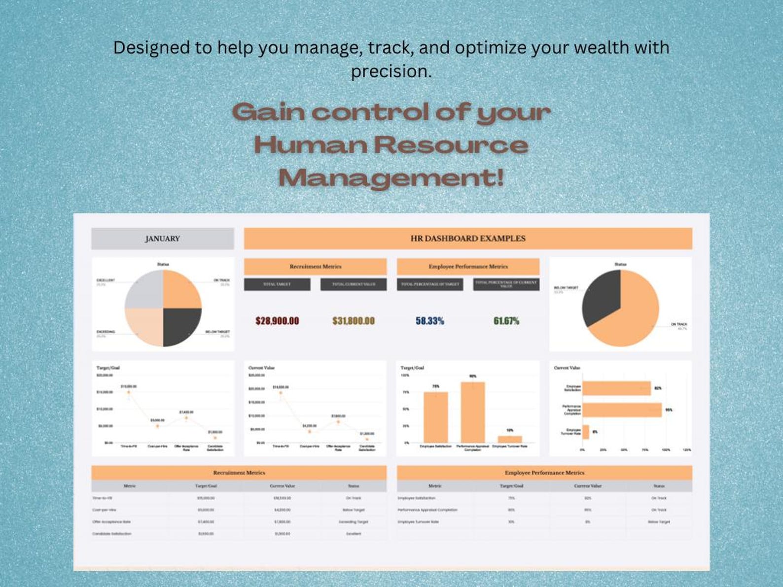 HR Dashboard Spreadsheet | Recruitment Metrics | Employee Performance ...