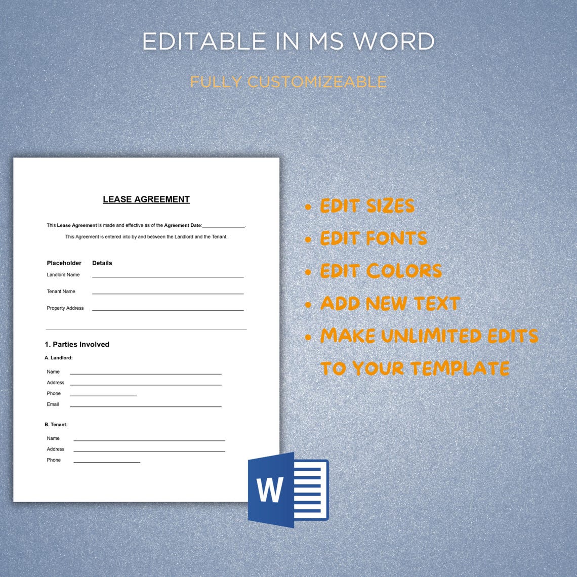 Lease Agreement Contract Template | Rental Agreement Form | Editable ...