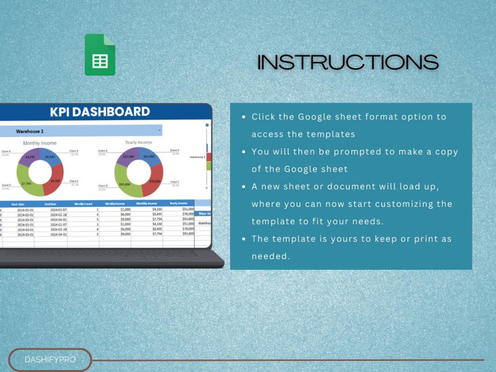 Business KPI Tracker Dashboard - Weekly Monthly Yearly Income Tracker ...