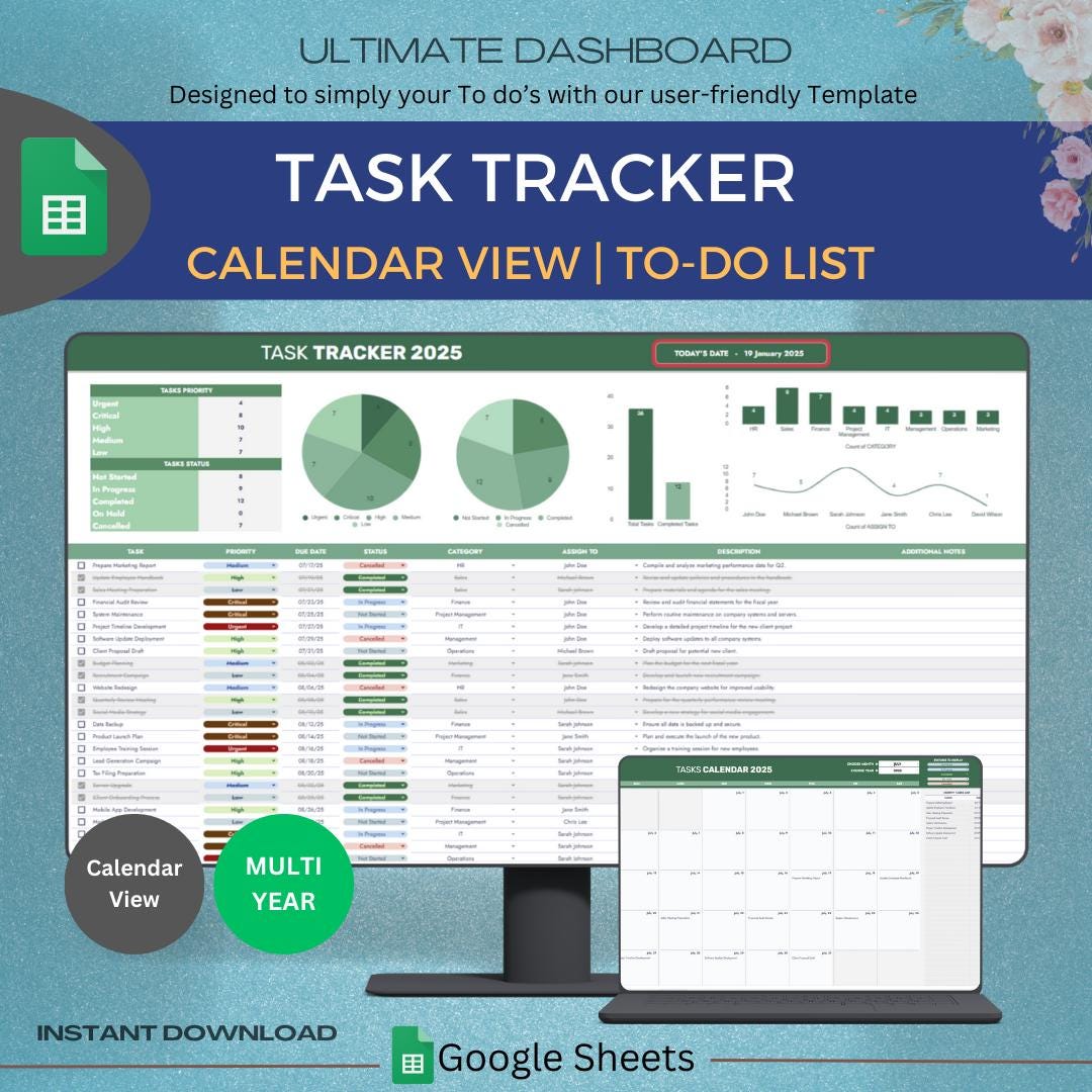 To Do List Task Tracker Template Productivity Planner Spreadsheet ...