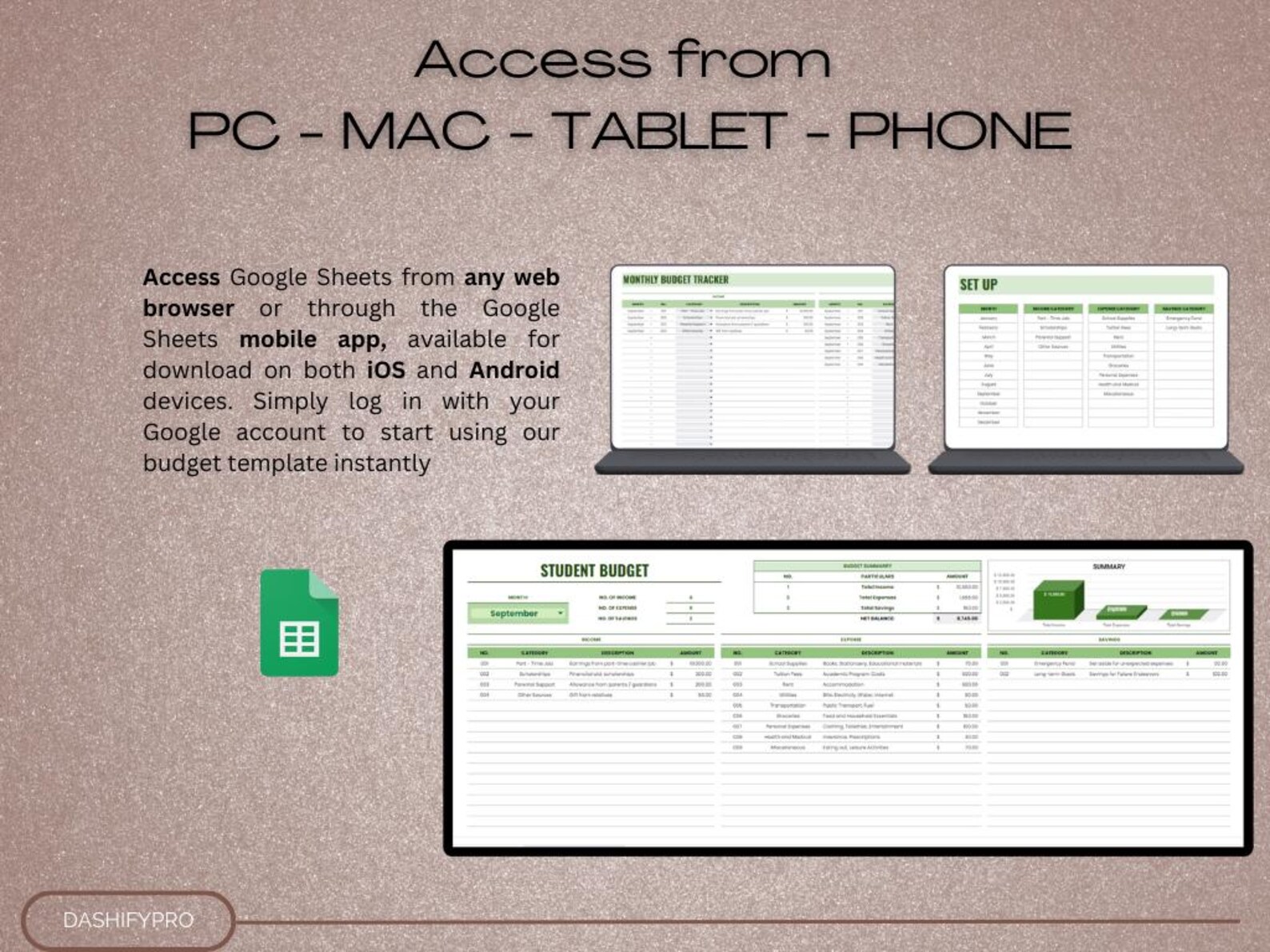 Budget for Students Spreadsheet Google Sheets Template Digital Academic ...