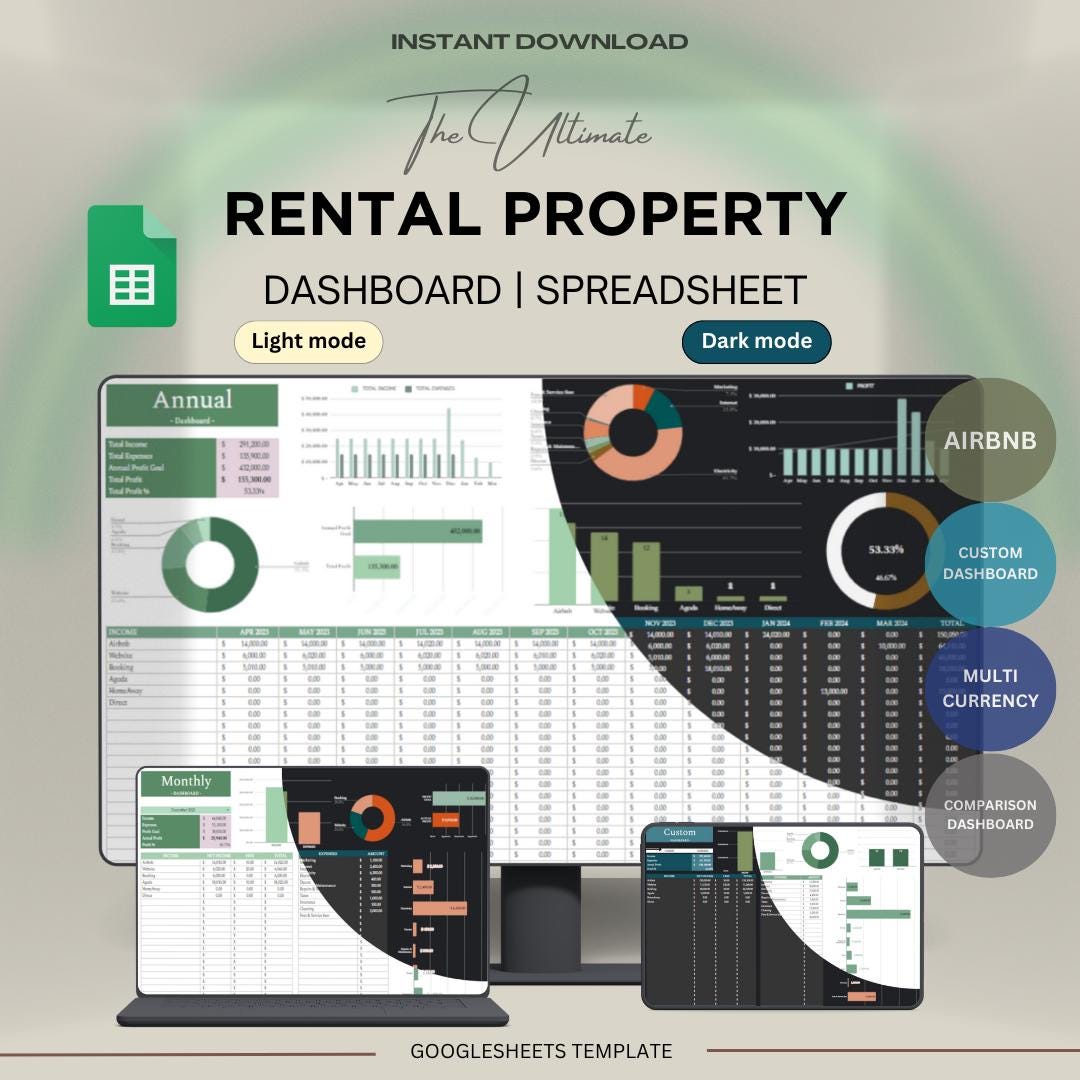 Rental Property Management Google Sheets Airbnb Income and Expense ...
