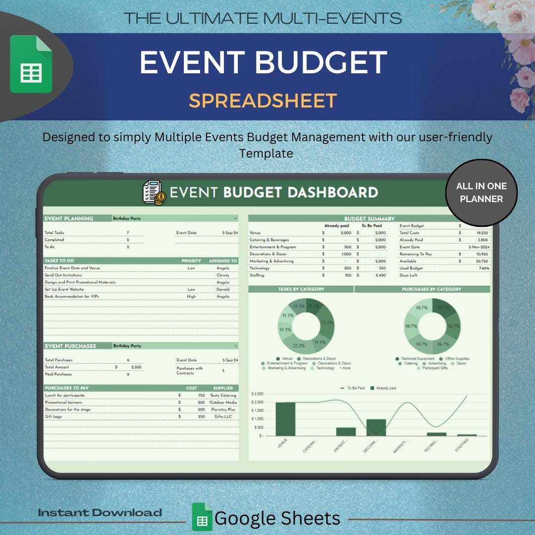 Event Budget Planner Spreadsheet Template | Instant Download | Google Sheets | Best Event ...