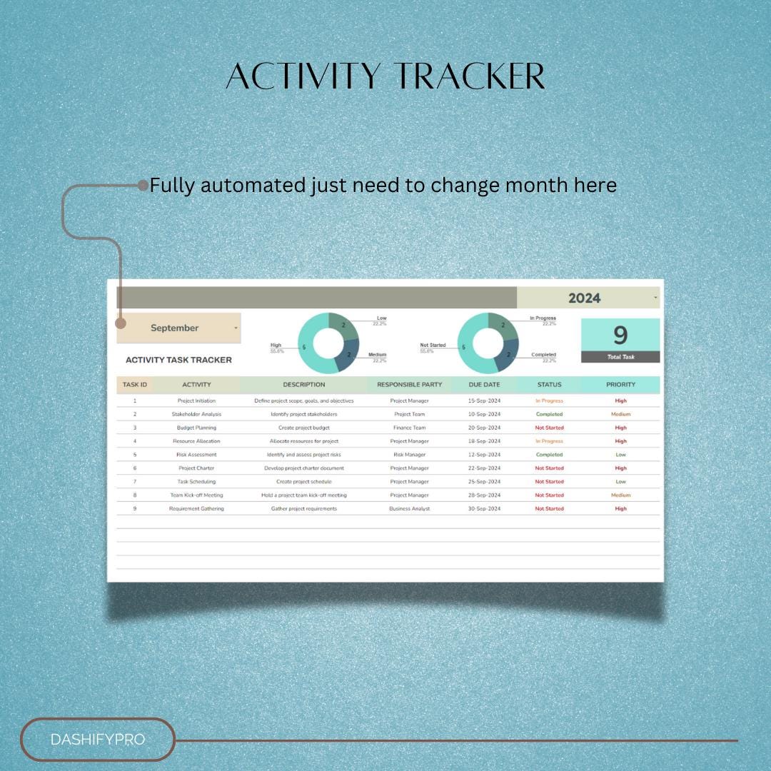 Activity Task Tracker : Google Sheets | Excel Template - Etsy