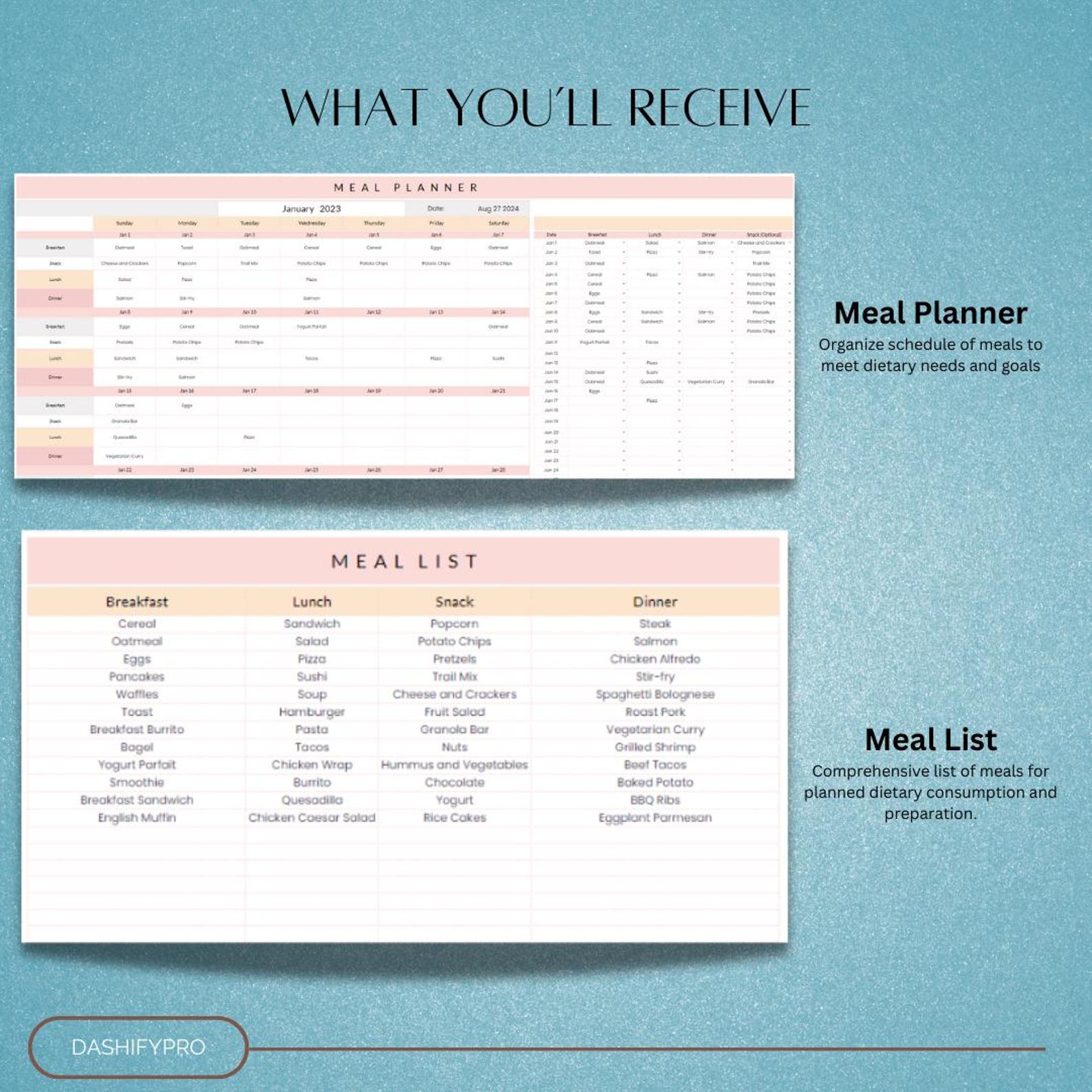 Weekly Meal Planner Spreadsheet Google Sheets Excel Recipe Journal ...