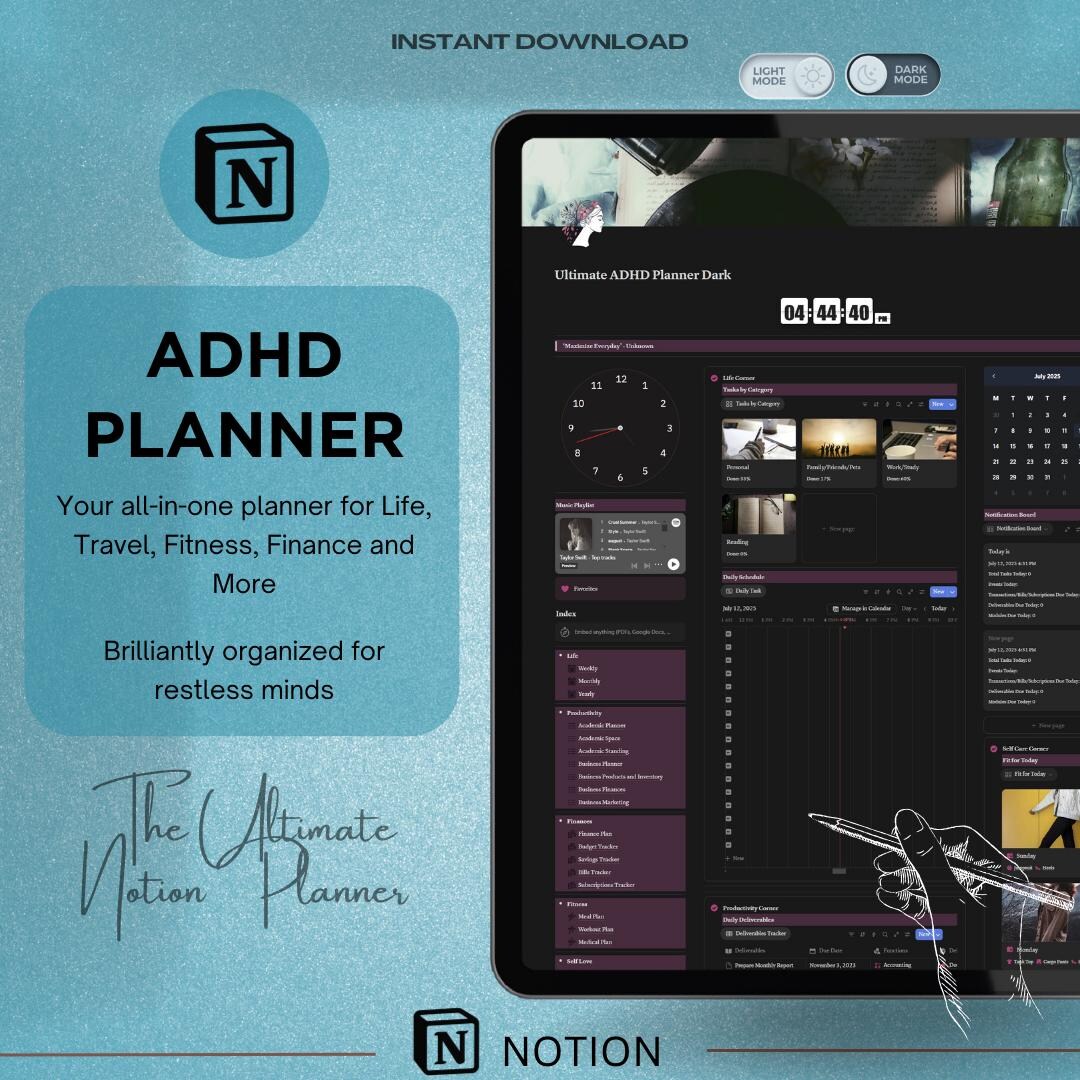 Notion Template ADHD Planner Notion Dashboard ADHD Digital Planner ...