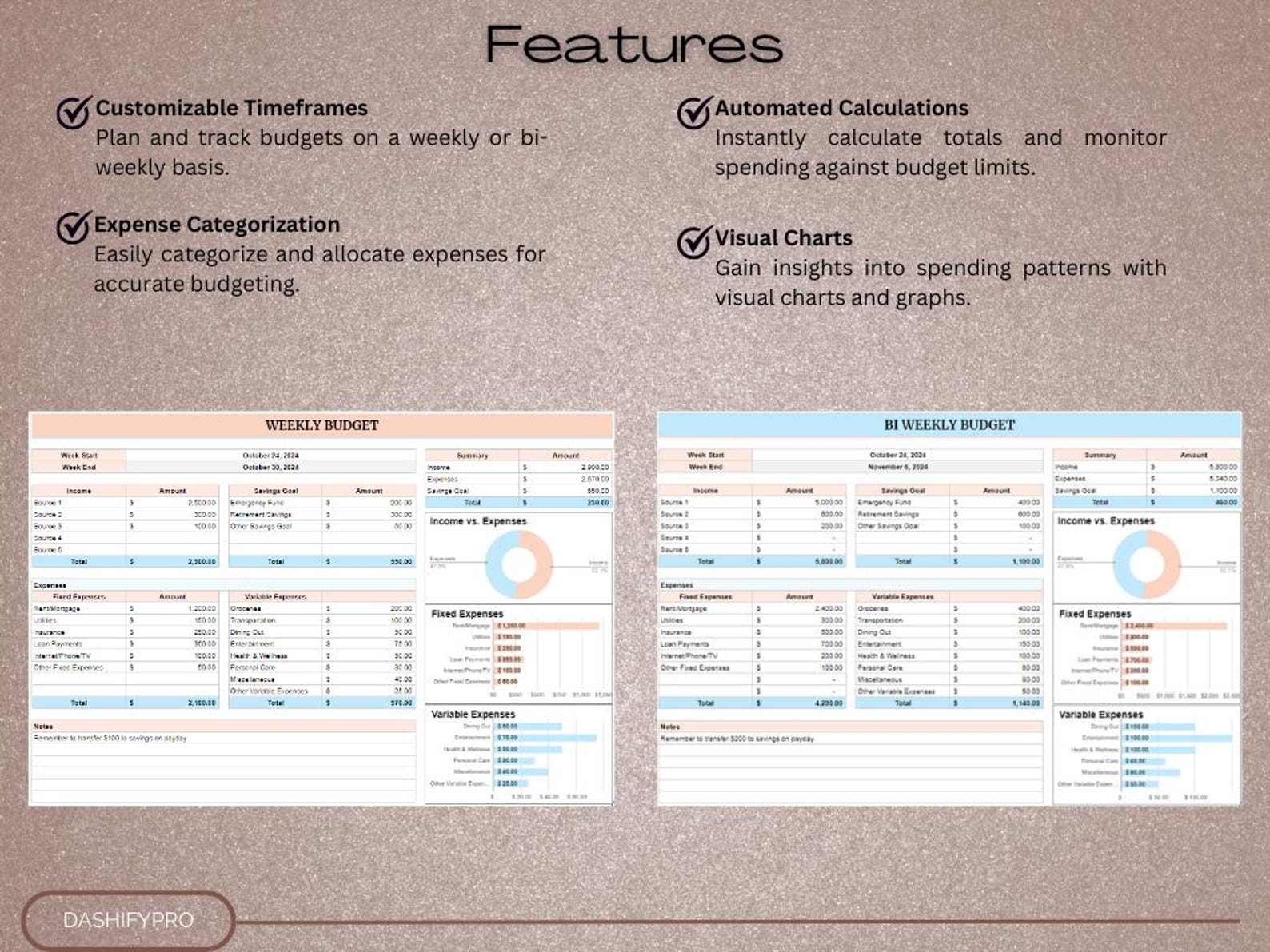 Weekly & Bi-weekly Paycheck Budget Tracker Spreadsheet | Budget by ...
