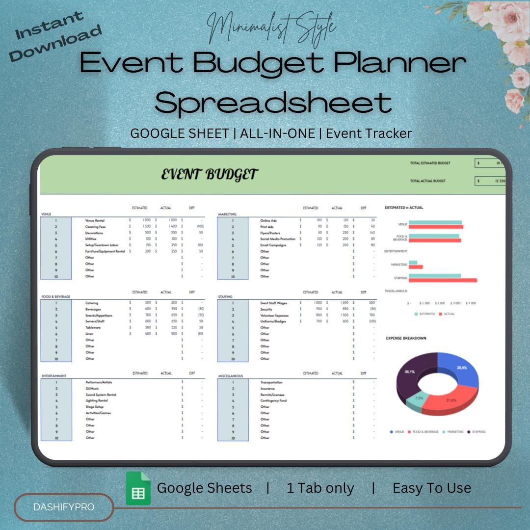 Event Budget Planner Spreadsheet Template Made Digital Download Instant ...