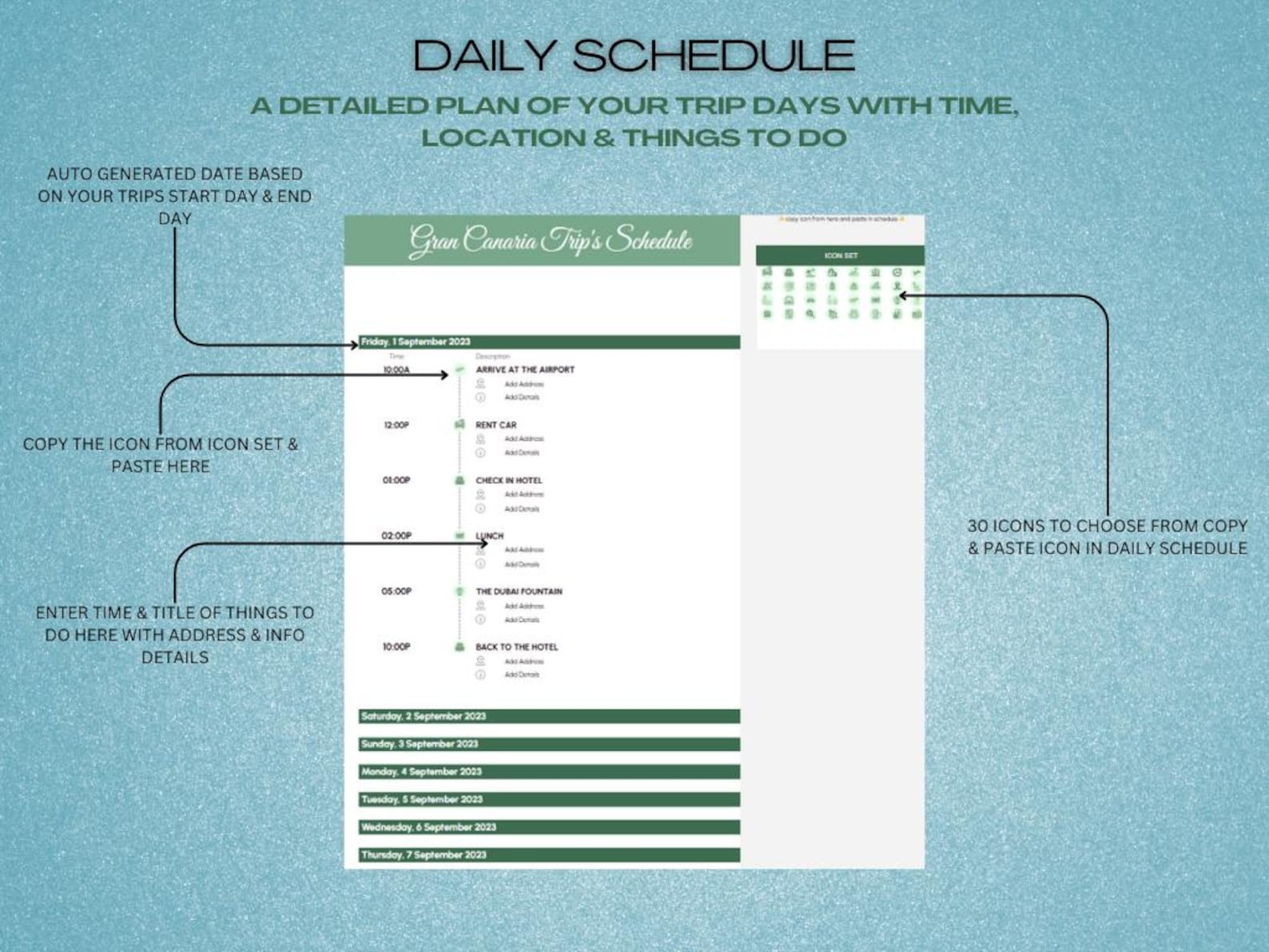 Digital Travel Planner Spreadsheet Template for Google Sheets: Vacation ...