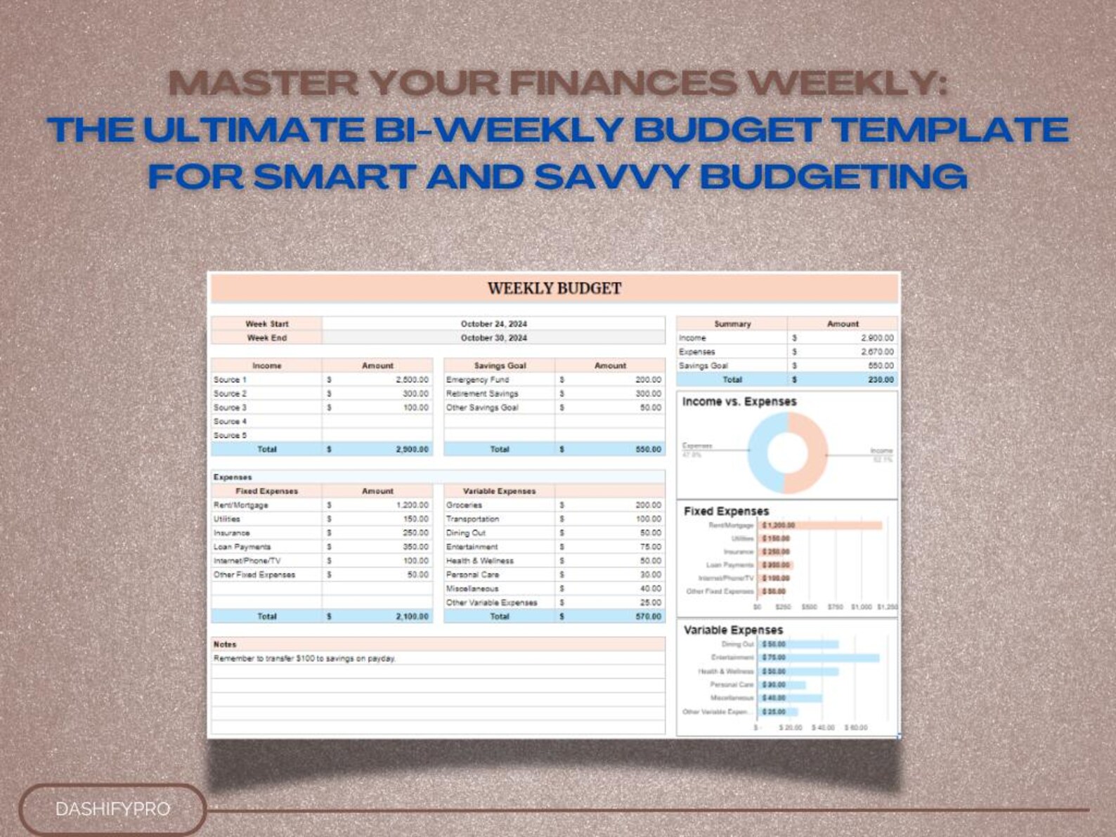 Weekly & Bi-weekly Paycheck Budget Tracker Spreadsheet | Budget by ...