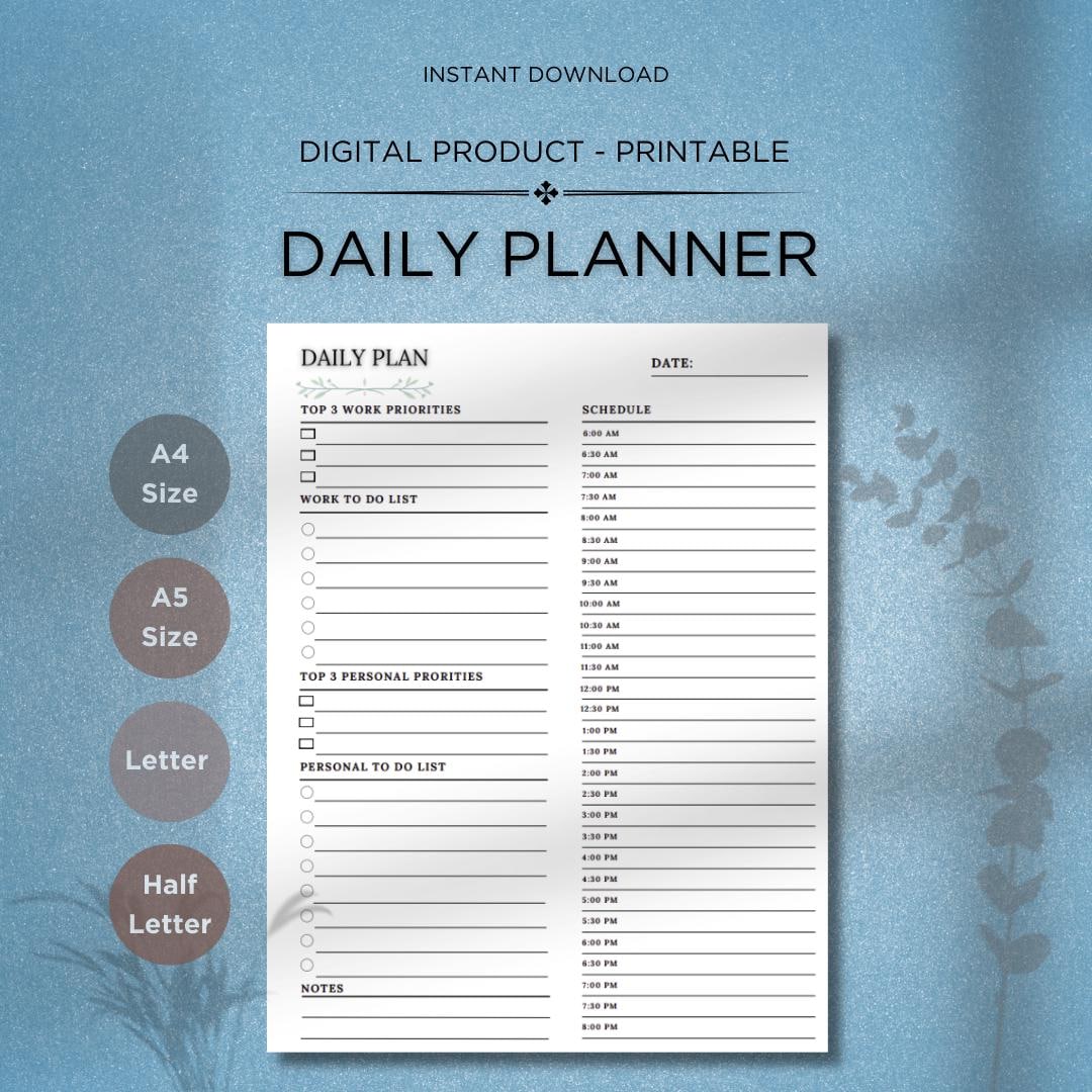 Printable Daily Planner Template PDF| Simple, Minimalist Planner ...