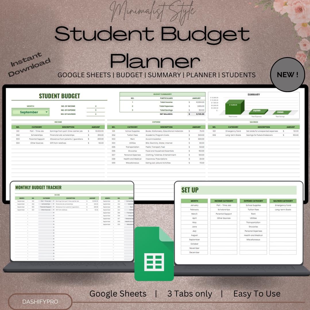 Budget for Students Spreadsheet Google Sheets Template Digital Academic ...
