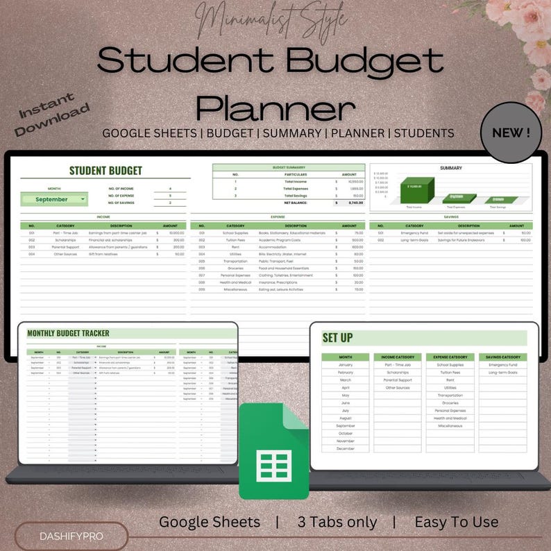 Budget for Students Spreadsheet Google Sheets Template Digital Academic ...