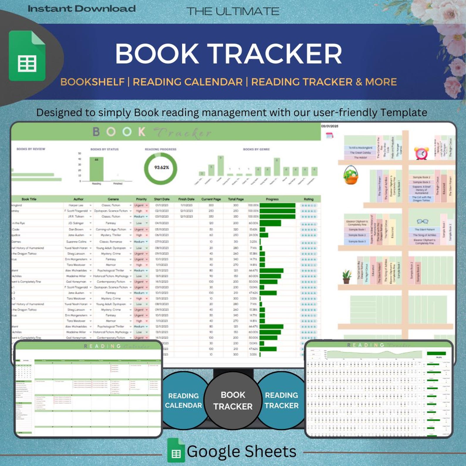 Book Tracker Digital Reading Journal, Digital Bookshelf, Reading Habit ...