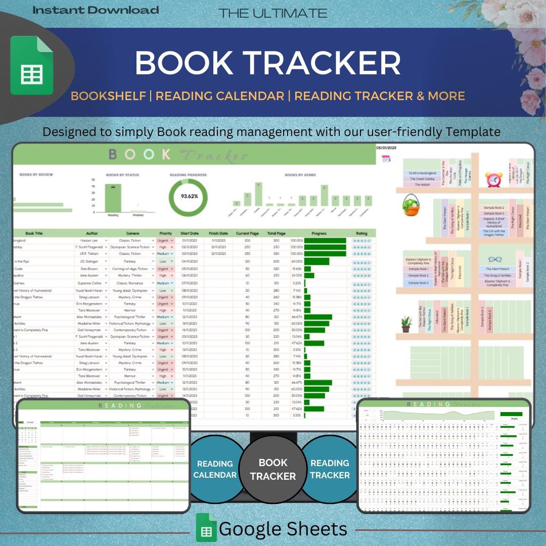 Book Tracker Digital Reading Journal, Digital Bookshelf, Reading Habit ...