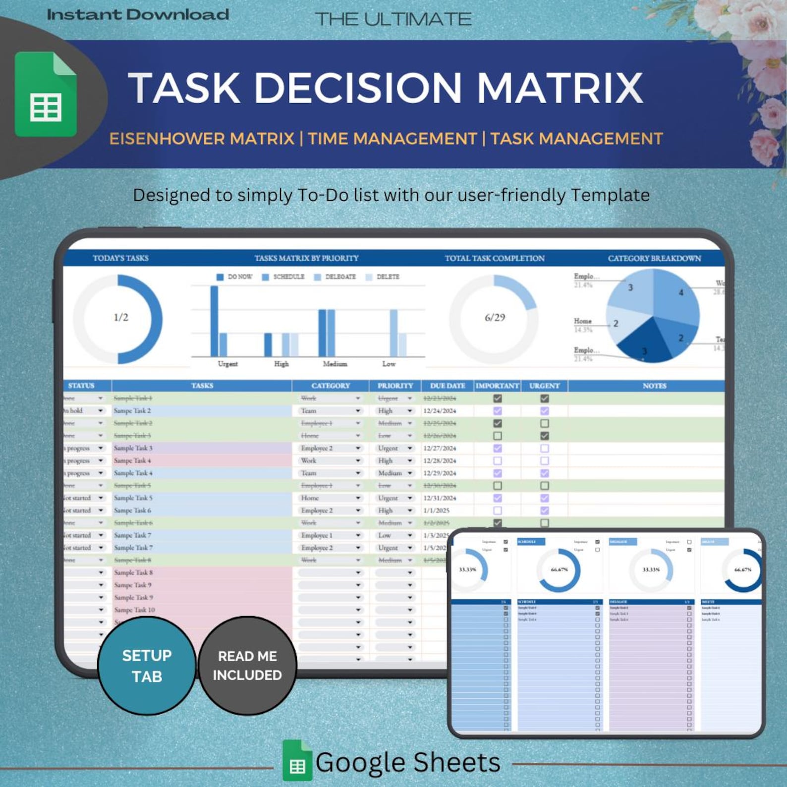 Eisenhower Matrix Google Sheets Decision Matrix Spreadsheet Task ...