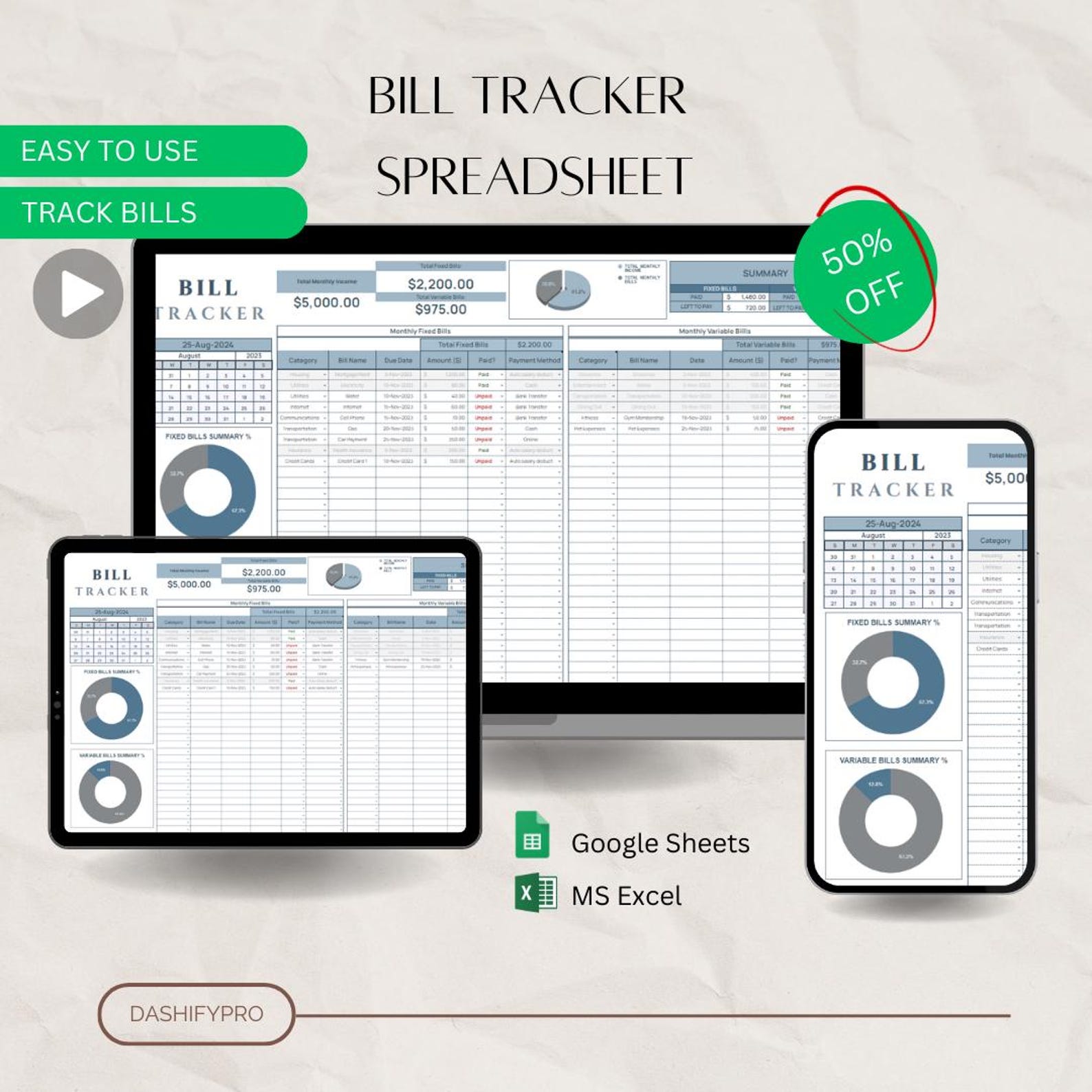 Bill Tracker Spreadsheet Google Sheets Excel Bill Calendar Monthly ...