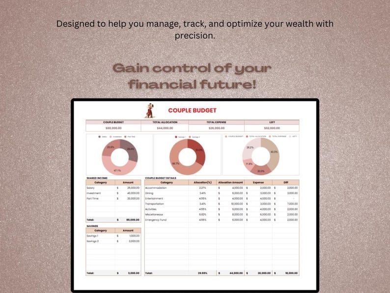 Couples Budget Spreadsheet, Google Sheets Template, Weekly Monthly ...