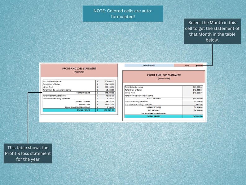 Profit and Loss Template Google Sheets | P and L Statement | Annual ...