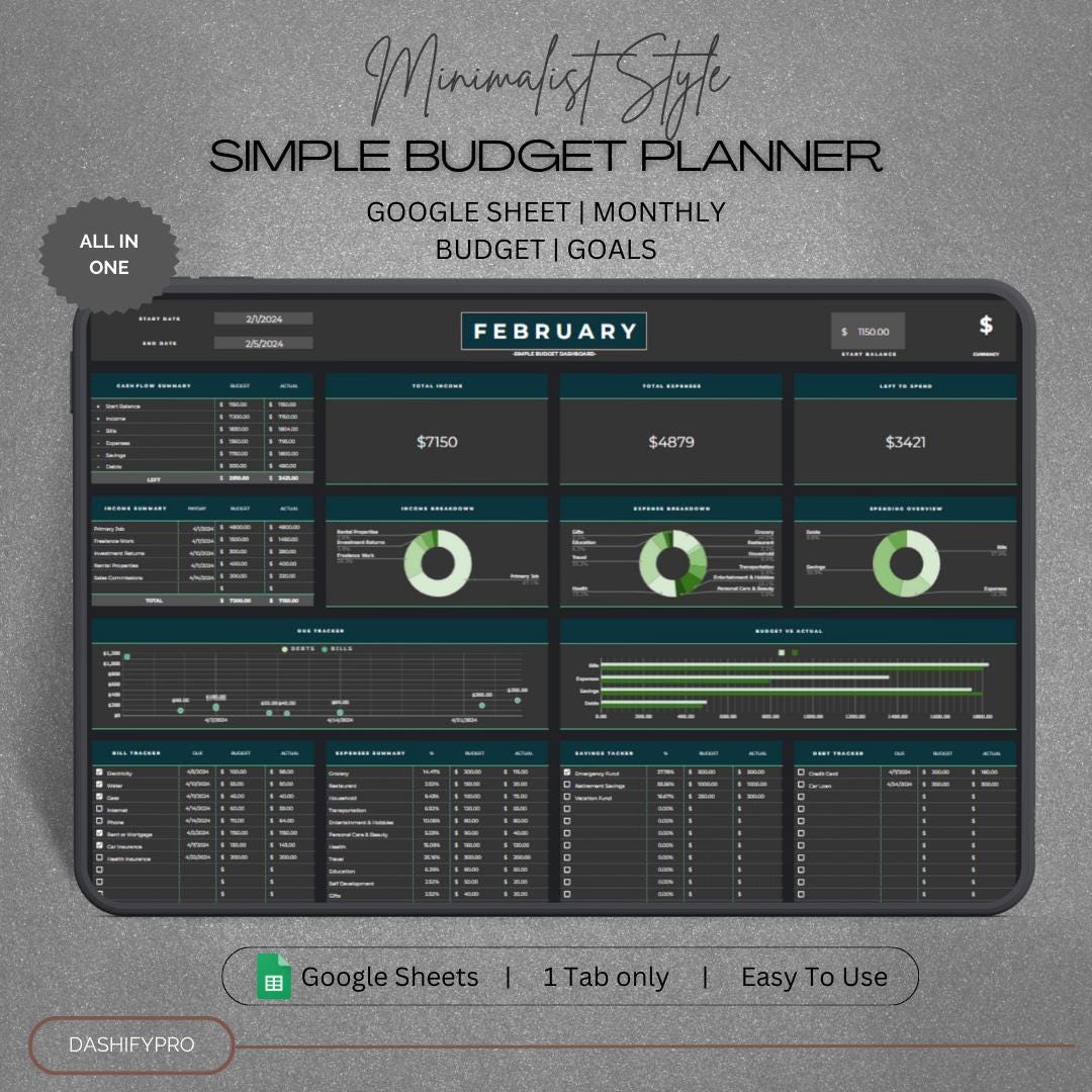 Monthly Budget Planner & Expense Tracker | Dark Theme Google Sheets ...