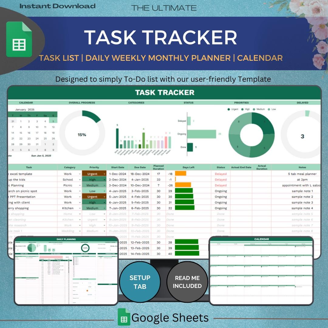 To Do List Task Tracker Template Productivity Planner Spreadsheet Daily ...