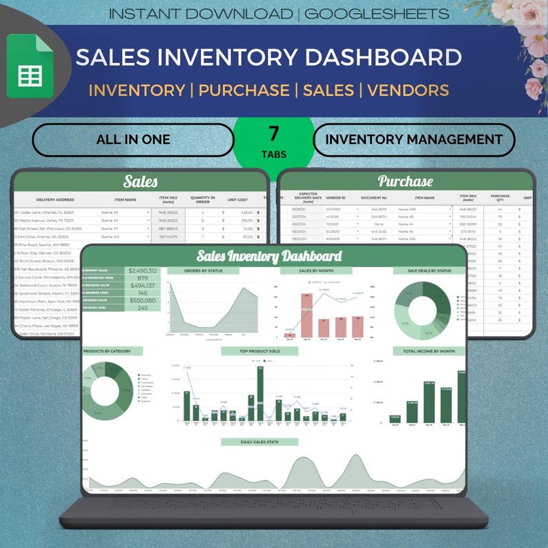 Sales & Inventory Dashboard Google Sheets Template Small Business ...