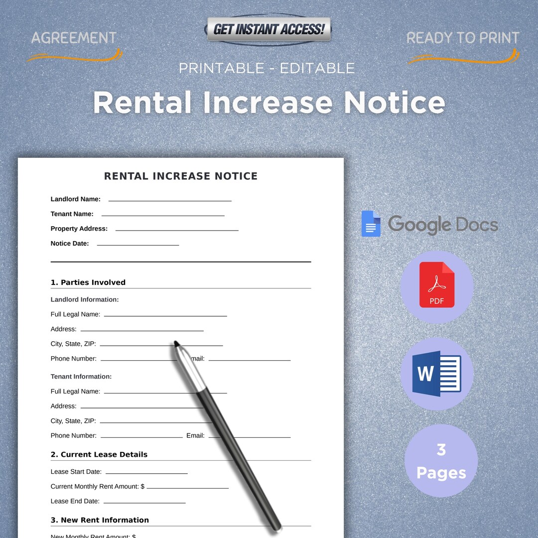 Rental Increase Notice | Rent Raise Letter | Editable PDF Word Google ...