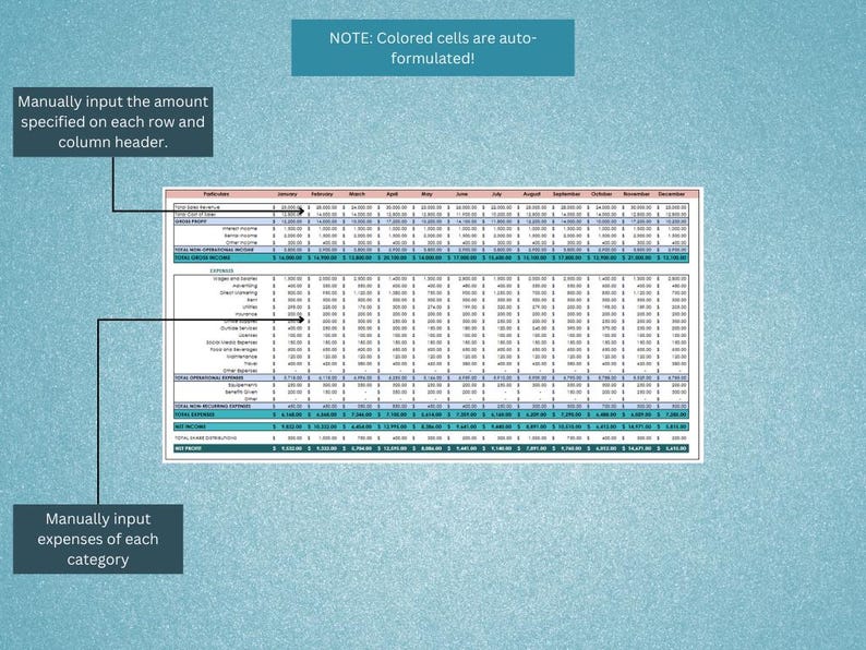 Profit and Loss Template Google Sheets | P and L Statement | Annual ...