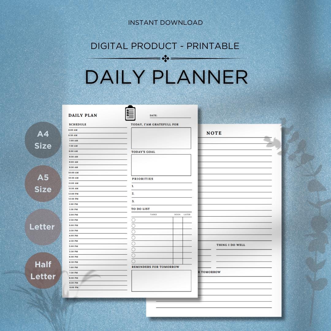 Daily Planner Printable | 24 Hour Planner | Daily Goal Planner, 30 ...