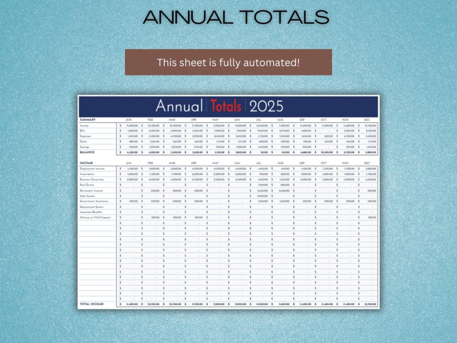 2025 Annual & Monthly Budget Planner Spreadsheet | Bills Calendar ...