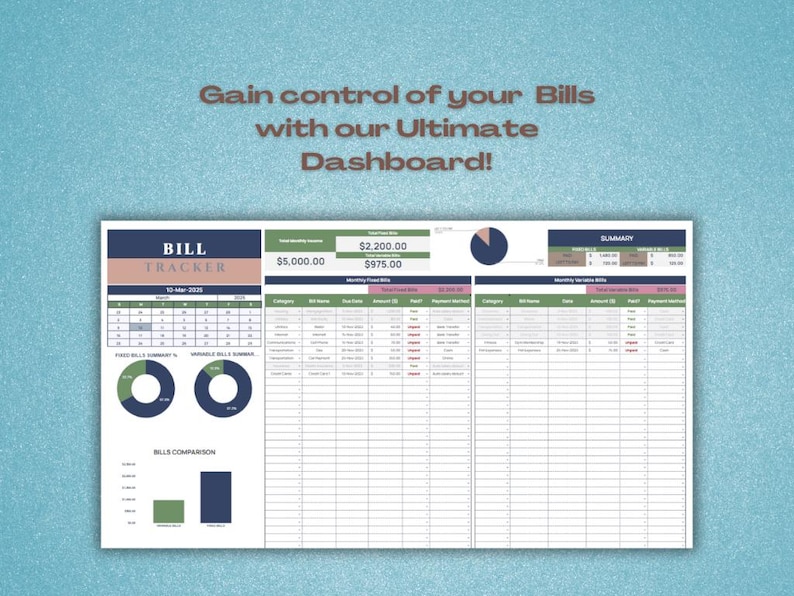 Bill Tracker Spreadsheet Google Sheets Bill Calendar Monthly Smart Bill ...